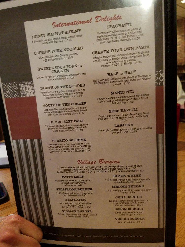 Menu at Village Dining & Lounge pub & bar, Cut Bank