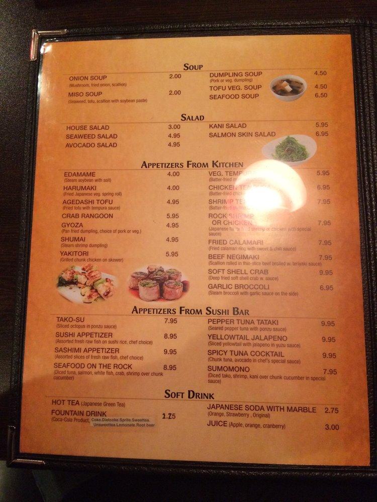 Menu at Yokoso Japanese Steakhouse, Fredonia
