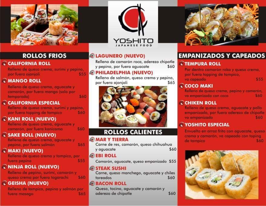 Menu at Yoshito restaurant, Gómez Palacio, C. 20 de Noviembre 1012