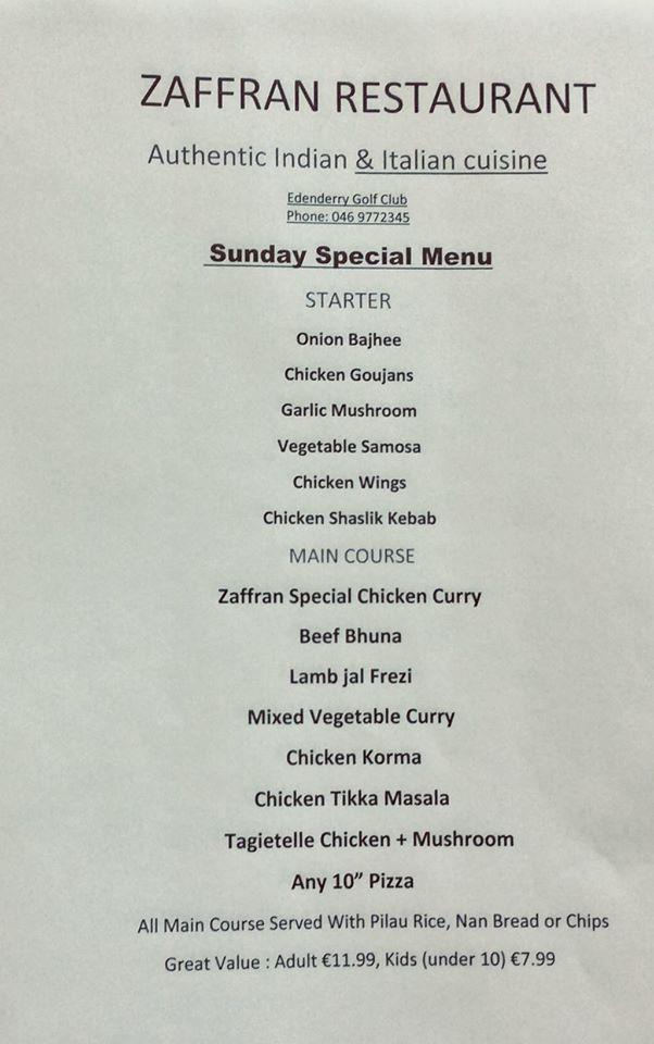 Menu at Zaffran Restaurant Edenderry, Edenderry