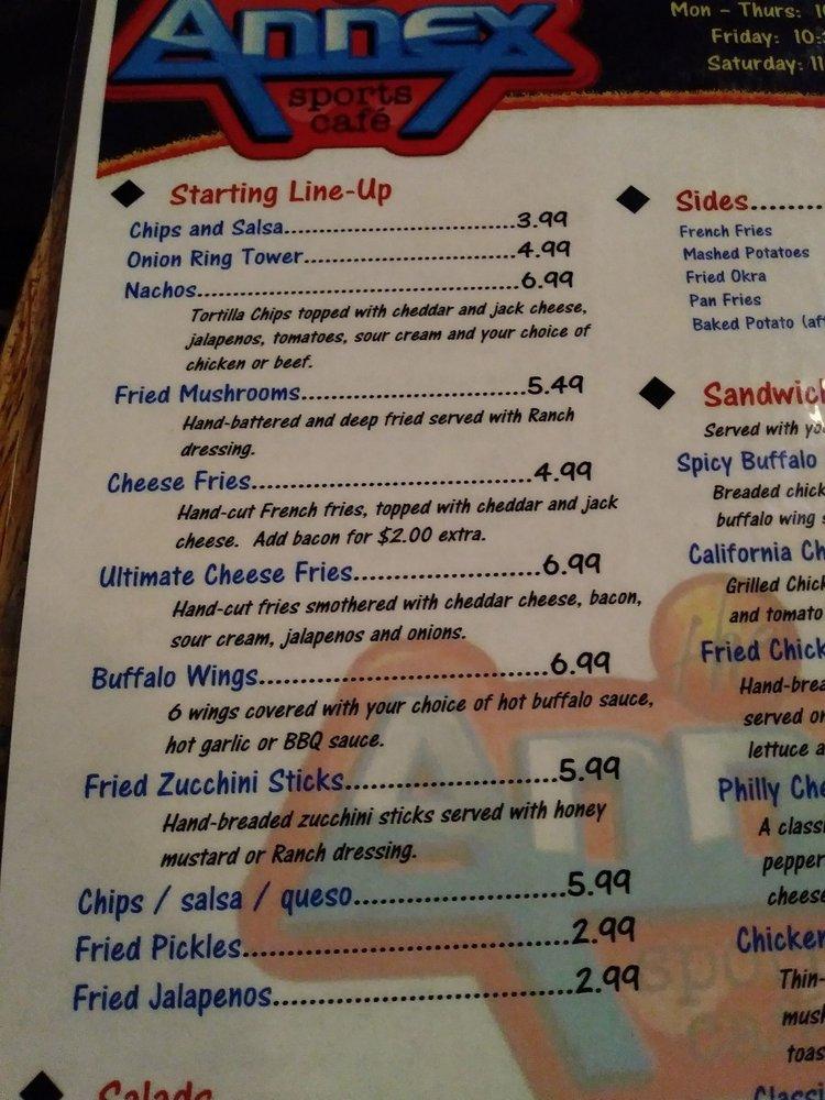 Menu at Annex Sports Cafe, Woodward