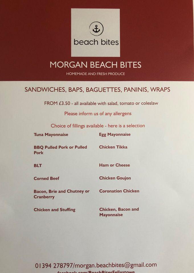 Menu at Beach Bites cafe, Felixstowe