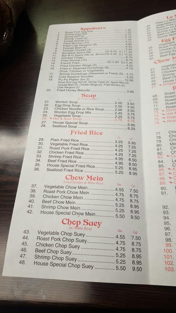 Menu at China Moon restaurant, Cheshire