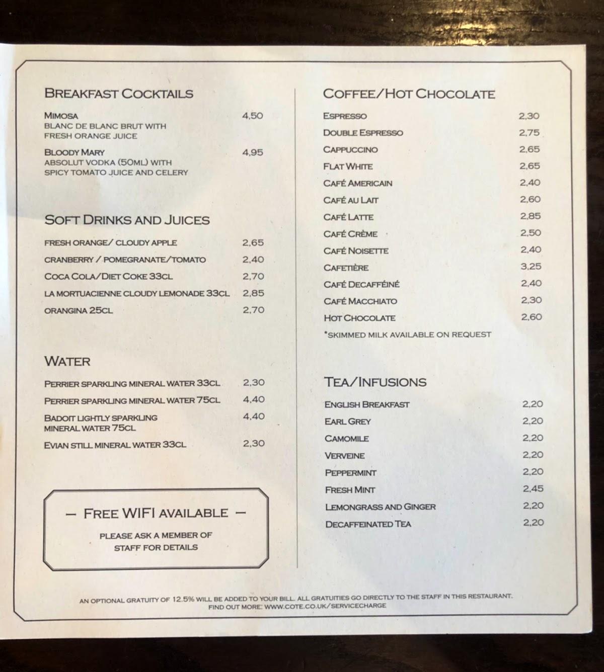 Menu at Côte Barnes, London, 21 Station Rd