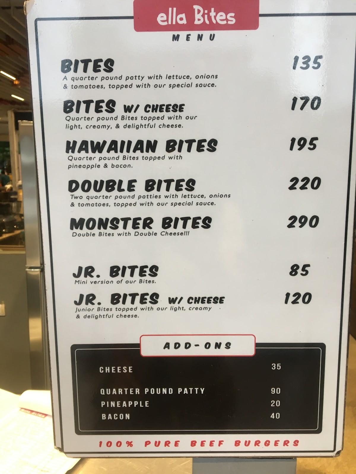 Menu at Ella Bites restaurant, Bacolod