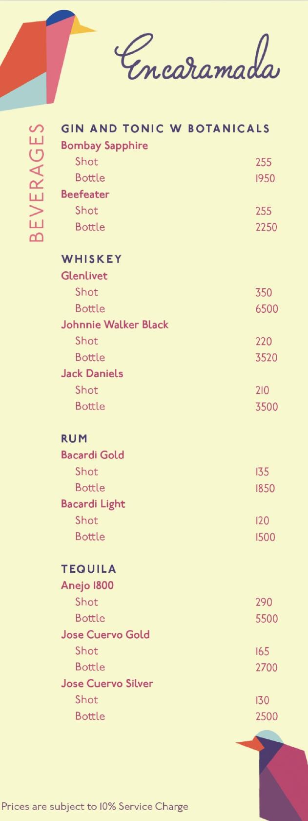 Menu at Encaramada Rooftop Bar, Pasay