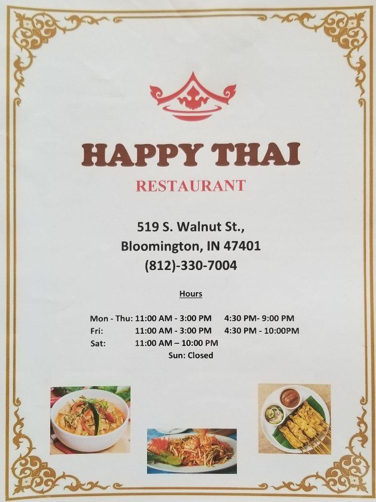 Menu at Happy Thai Restaurant, Bloomington