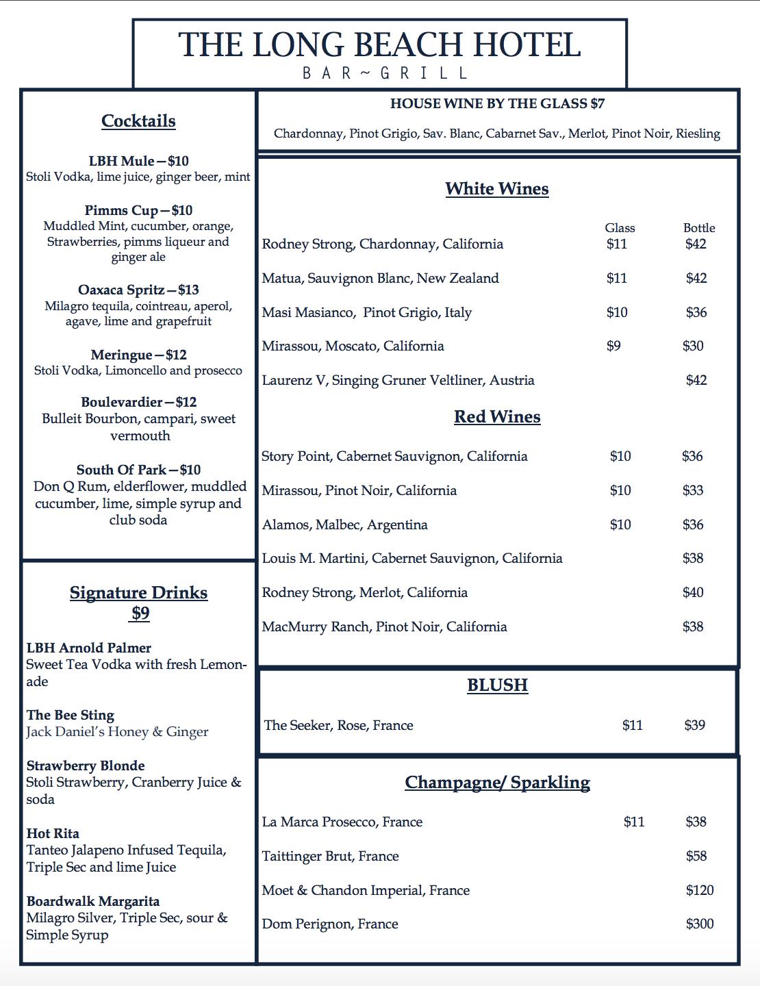 Menu at LBH Bar and Grill, Long Beach