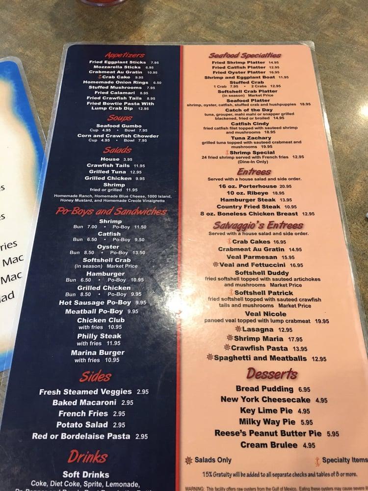 Menu at Phil's Marina Cafe, Slidell