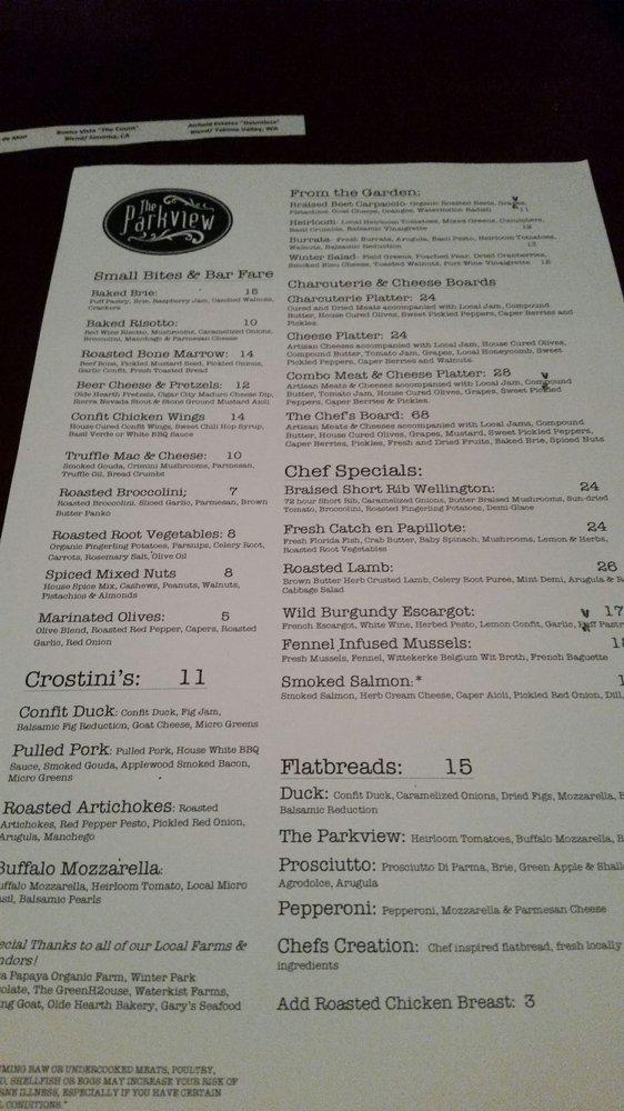 Menu at The Parkview pub & bar, Winter Park