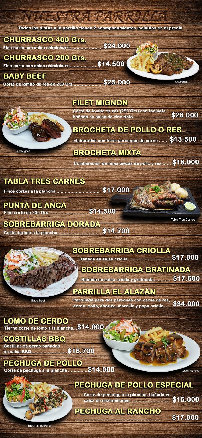 Menu at El Alazán Parrilla Restaurante, Bogotá