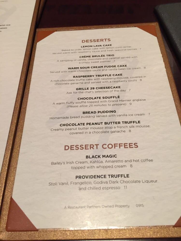 Menu at Grille 29 steakhouse, Birmingham, 971 Brookwood Village