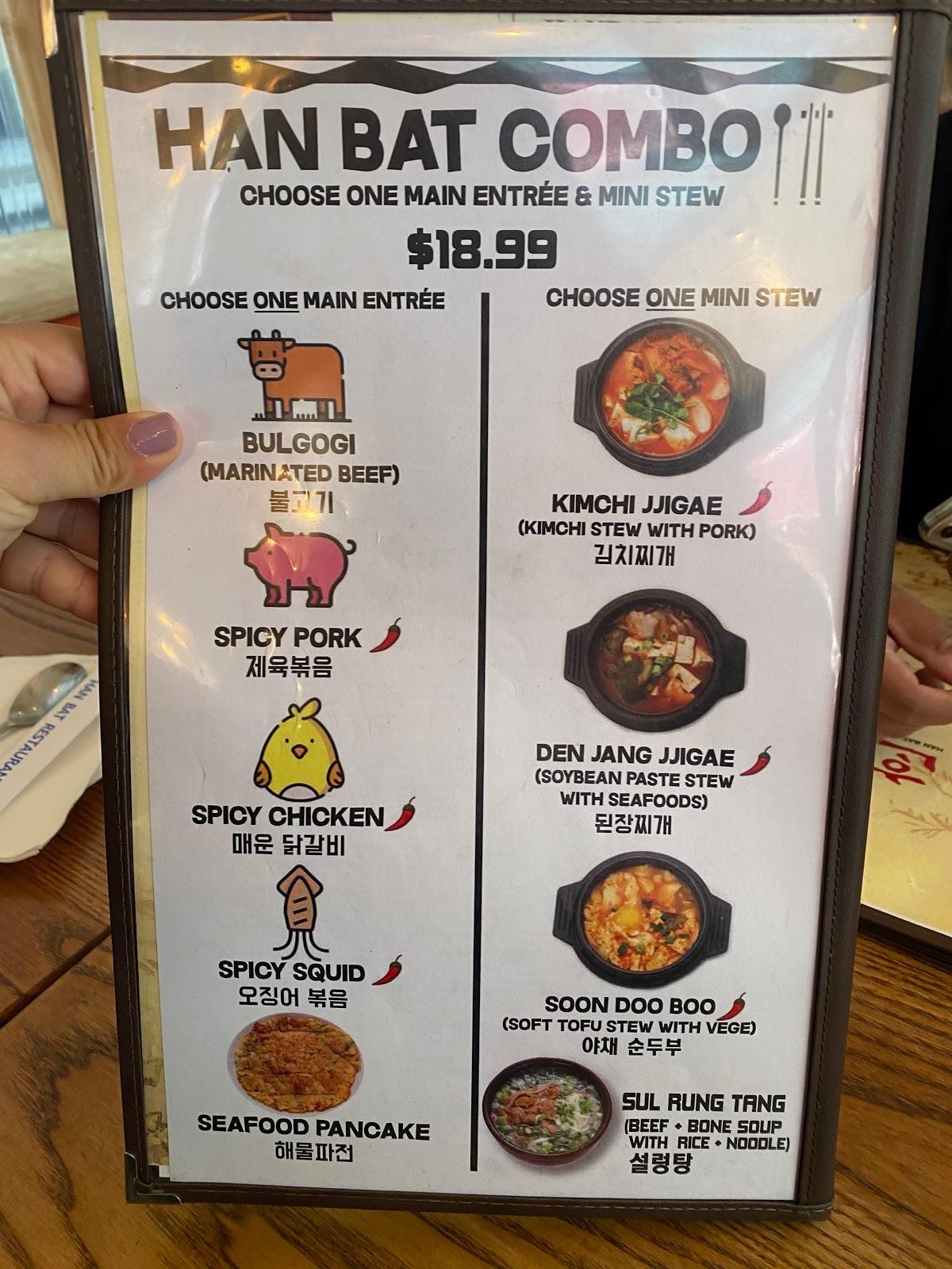 Menu at Han Bat restaurant, West New York, 53 W 35th St