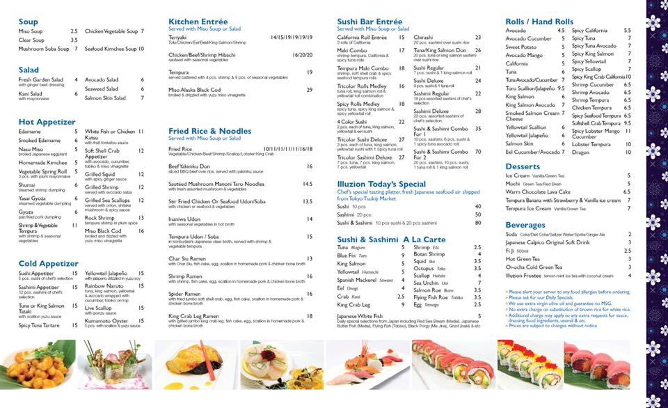 Menu at Illuzion restaurant, Hoboken