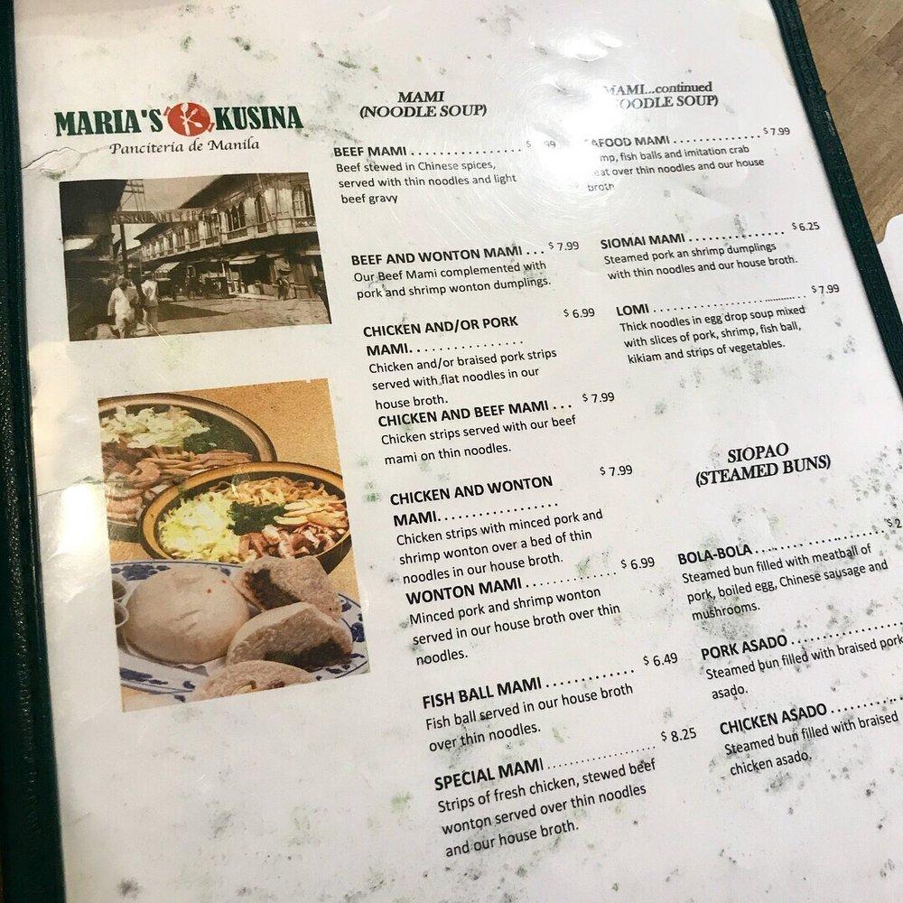 Menu at Maria's Kusina restaurant, Buena Park