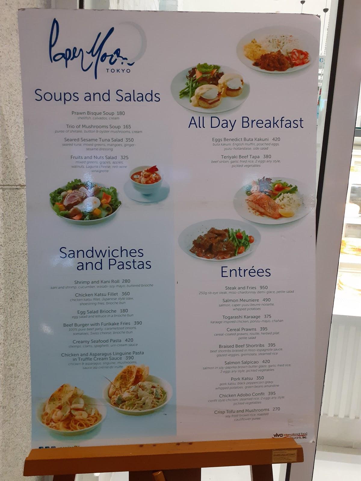 Menu at Paper Moon Cafe, Muntinlupa, Molito Complex Madrigal Ave