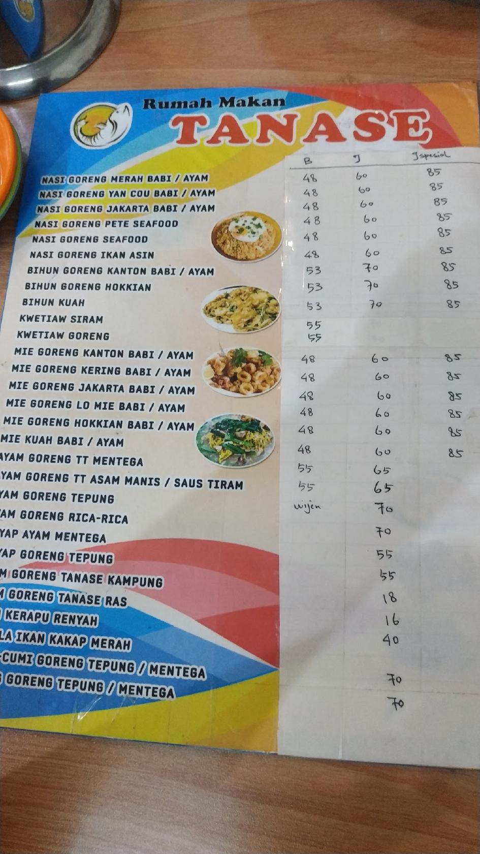 Menu at Rumah Makan Tanase restaurant, Makassar