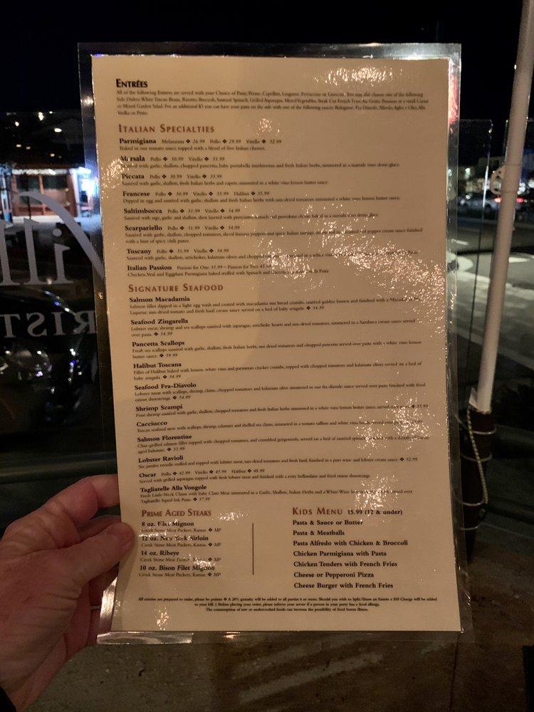 Menu at Villaggio Ristorante @ Del Mar pub & bar, Del Mar