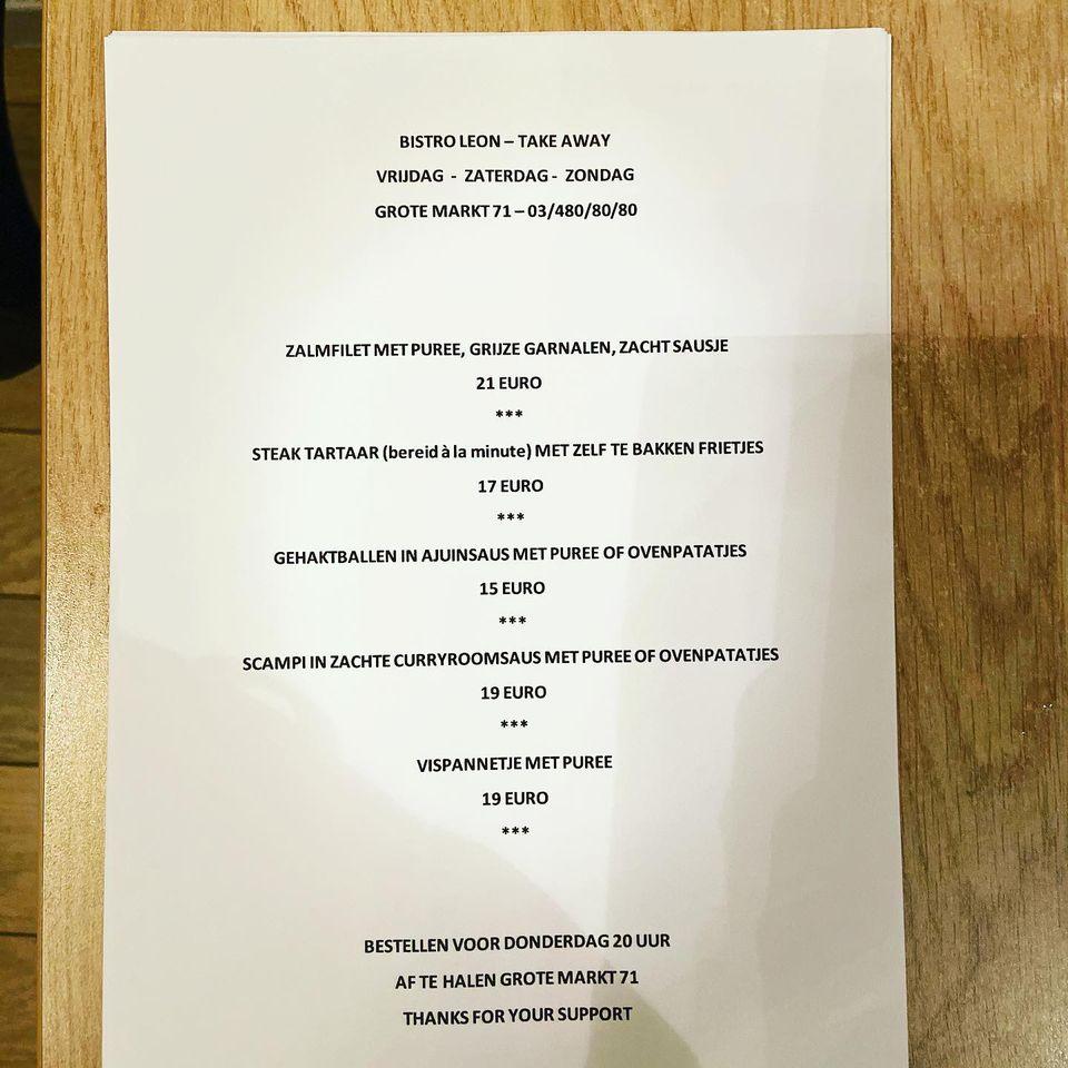 Menu at Bistro Leon, Lier