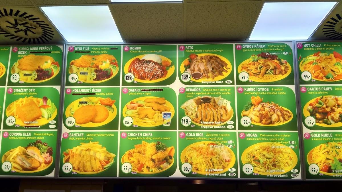 Menu at Cactus restaurant, Kladno, OC Central