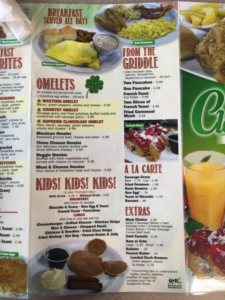 Menu at Cloverleaf South Restaurant, Bloomington