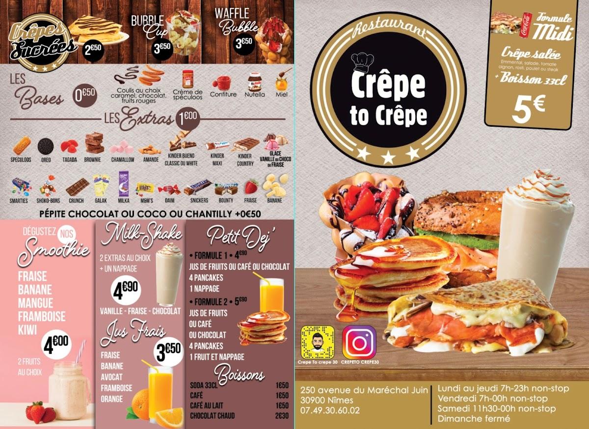 Menu at Crepe to crepe nimes restaurant, Nimes