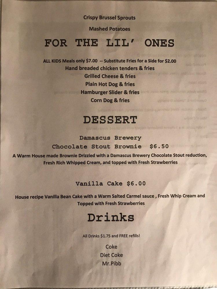 Menu at Damascus Brewery restaurant, Damascus