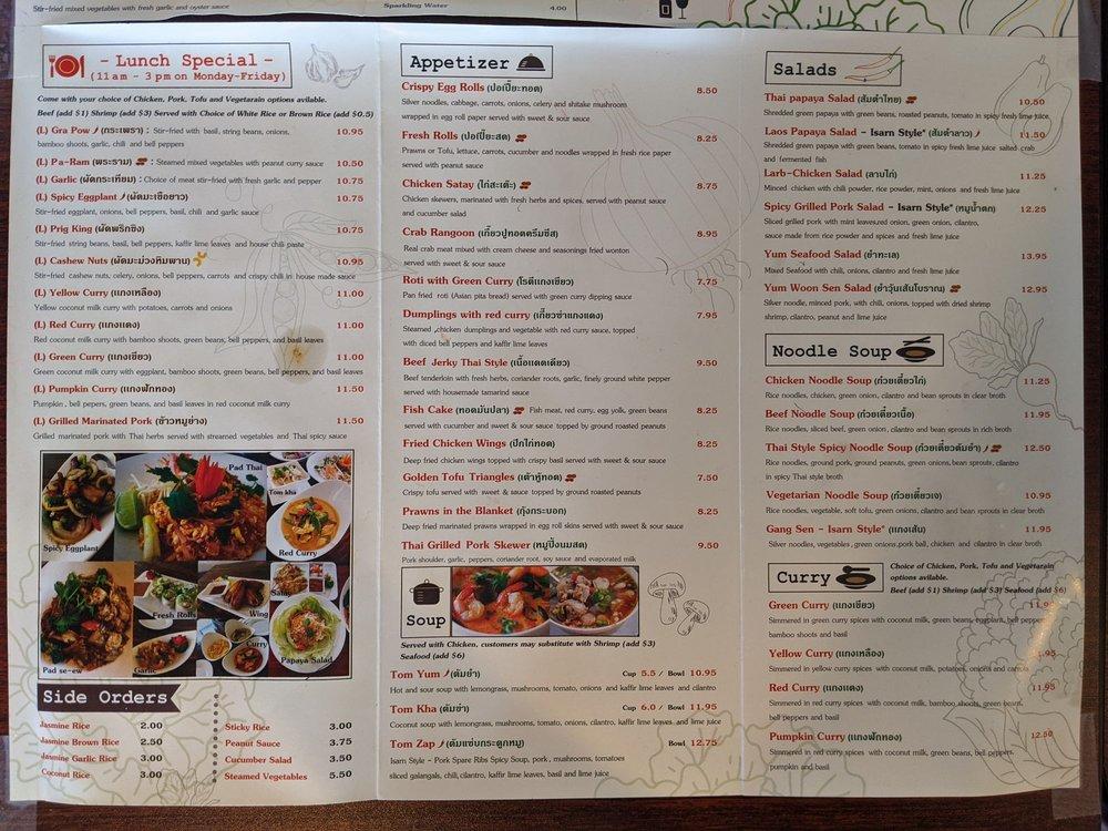 Menu at Isarn Garden Thai Cuisine restaurant, San Carlos