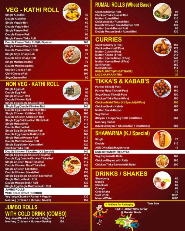 Menu at Kathi Junction, Greater Noida, shop 35 jagat plaza jagatfam gamma1