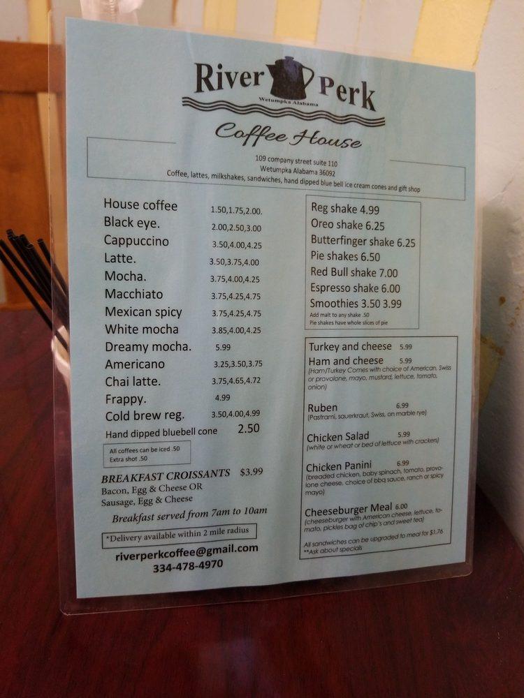 Menu at River Perk cafe, Wetumpka