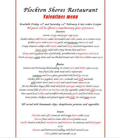 Menu at The Shores Plockton restaurant, Plockton