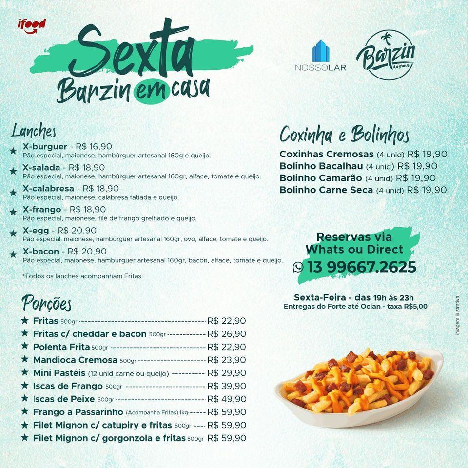 Menu em Barzin da Praia, Praia Grande