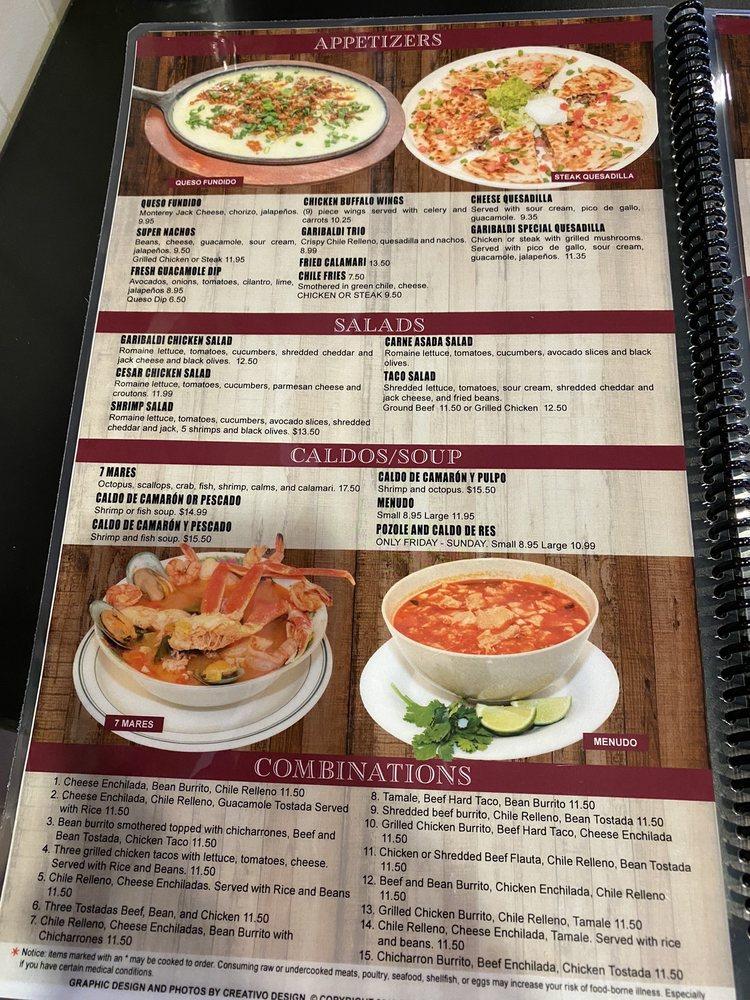 Menu at GARIBALDI MEXICAN RESTAURANT, Aurora