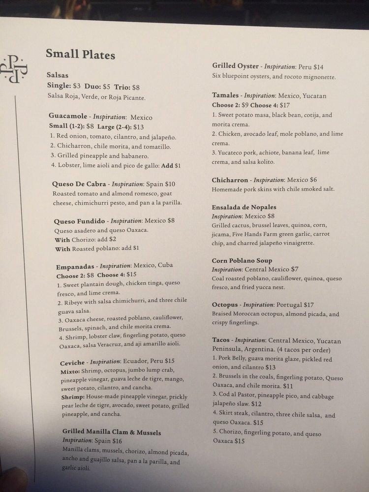 Menu at Provecho Latin Provisions pub & bar, Crown Point