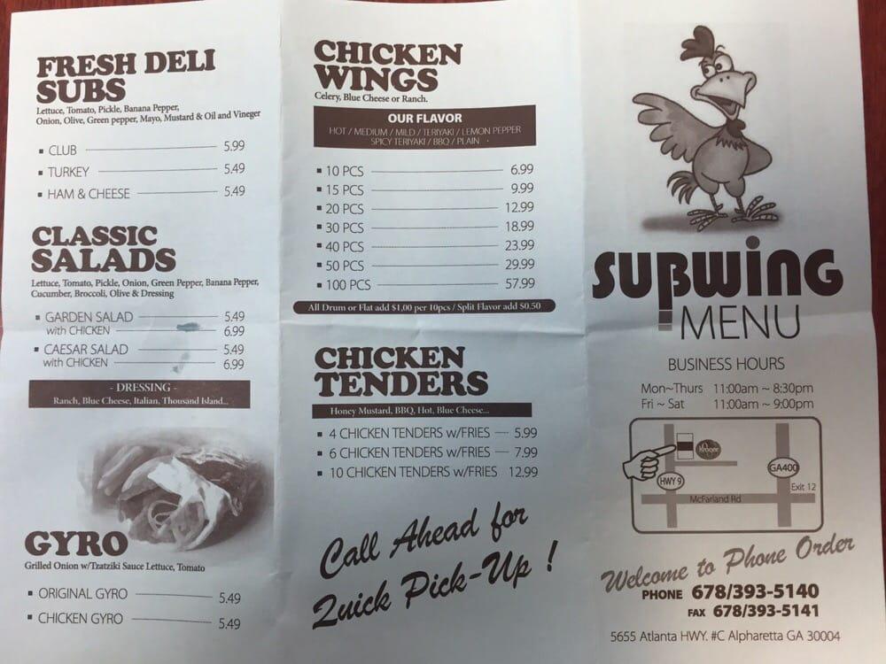 Menu at Sub Wings Milkshake & Burger restaurant, Alpharetta