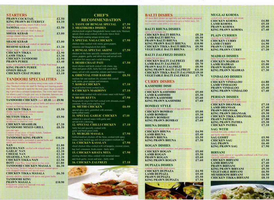 Menu at Taste Of Bengal fast food, Herne Bay