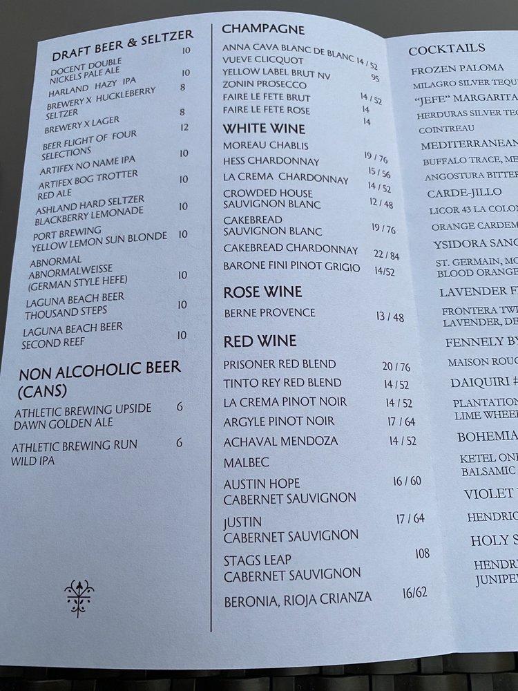 Carta de Ysidora Restaurant and Lounge, San Juan Capistrano