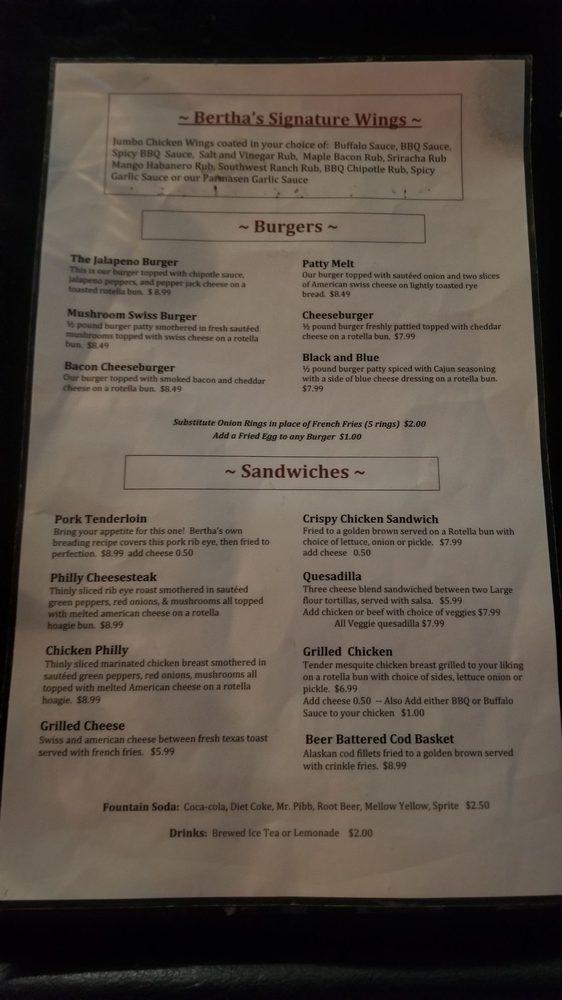 Menu at Bertha's Bar & Grill, Council Bluffs, N 16th St