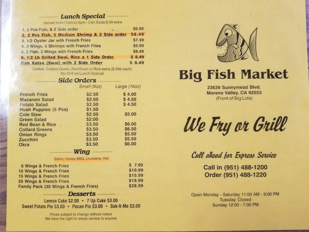 Menu at Big Fish Market restaurant, Moreno Valley