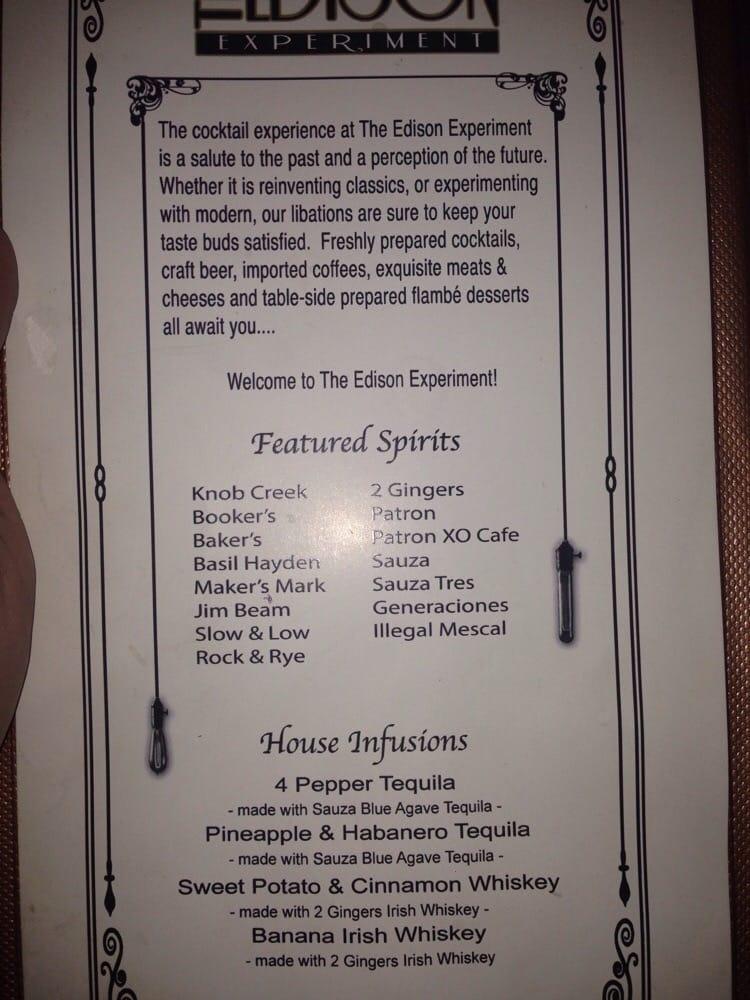 Menu at Edison Experiment pub & bar, San Antonio