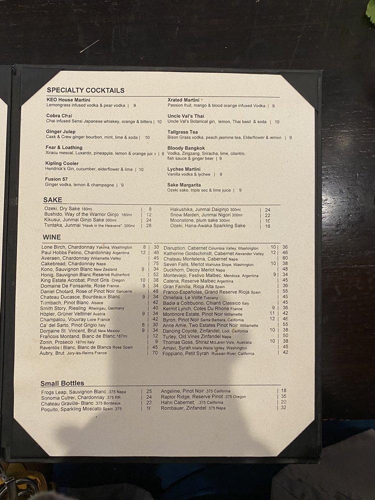 Menu at Keo restaurant, Tulsa, S Peoria Ave