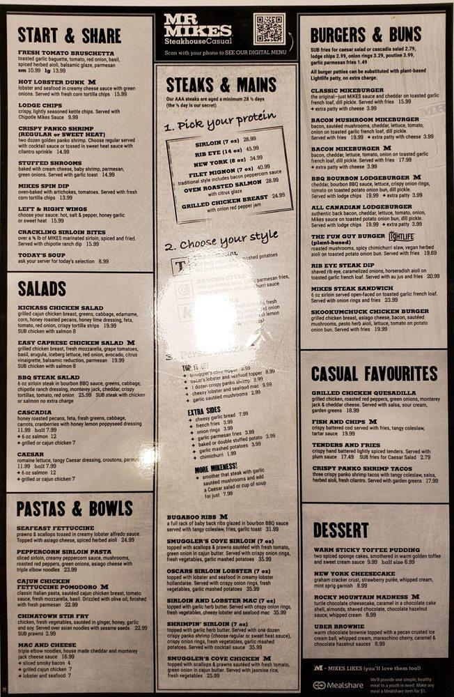 Menu at MR MIKES SteakhouseCasual, Quesnel