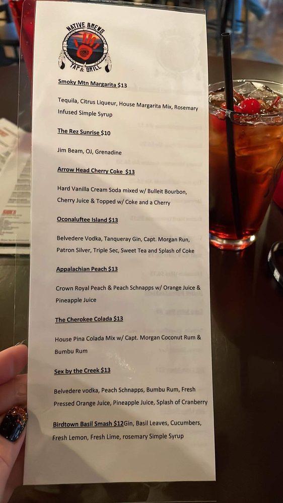 Menu at Native Brews Tap & Grill pub & bar, Cherokee