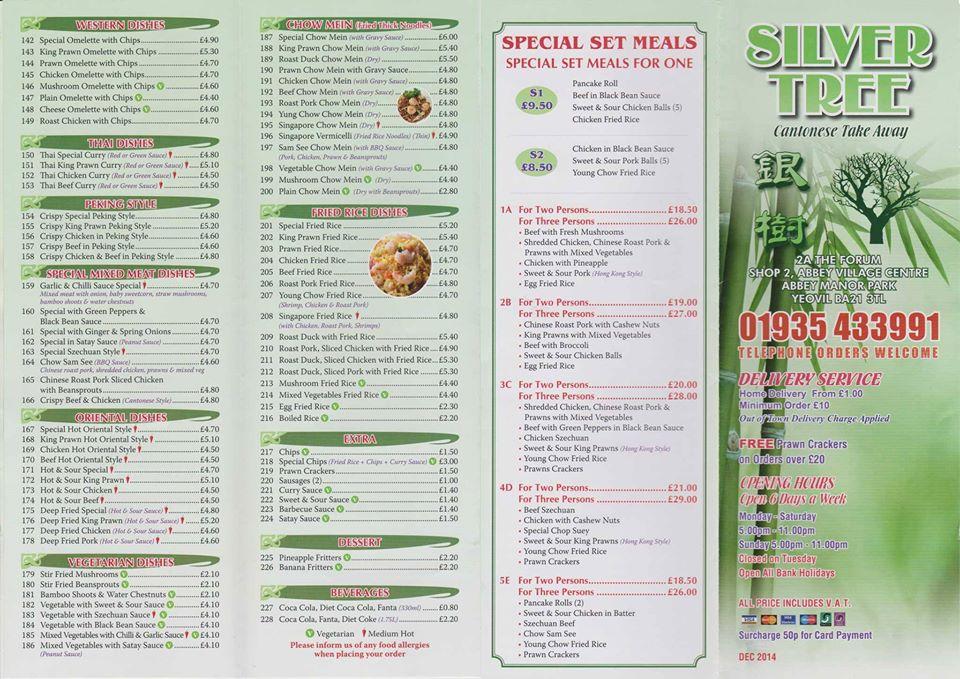 Menu at Silver Tree, England