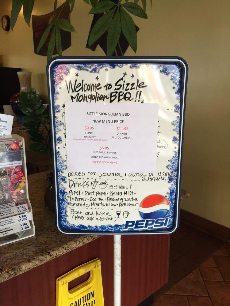 Menu at Sizzle Mongolian BBQ, Rocklin
