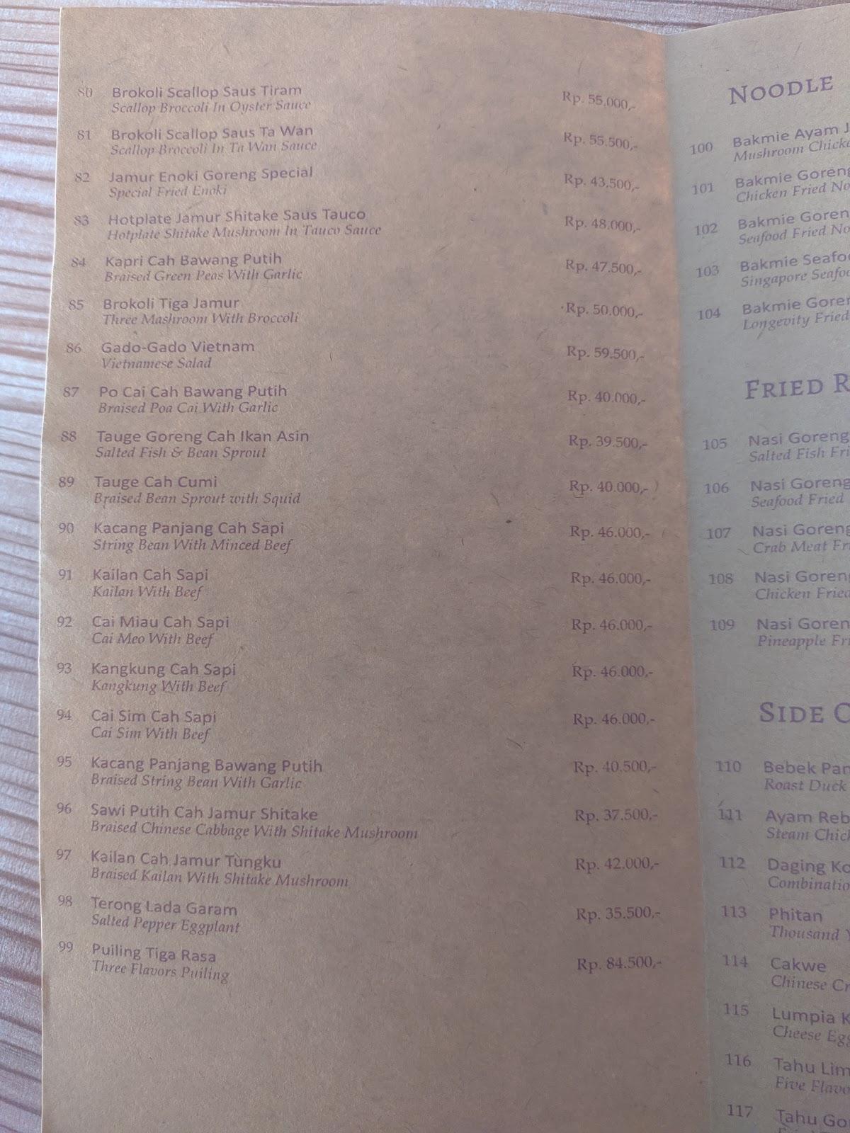 Carta del restaurante Ta wan Solo Paragon Mall, Surakarta