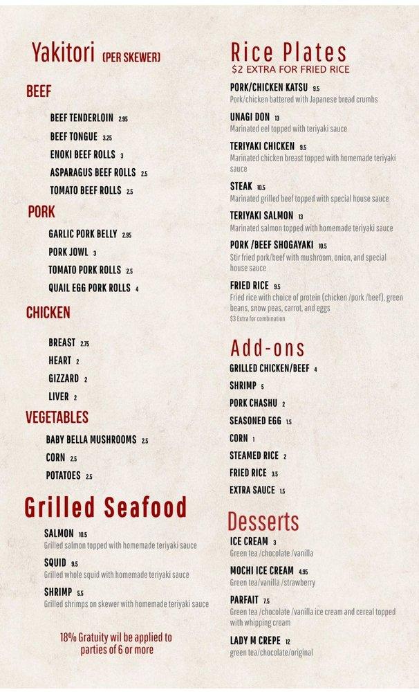 Menu at Ume Izakaya BBQ, Katy