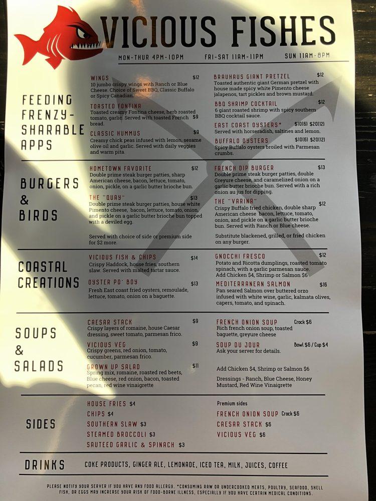 Menu at Vicious Fishes Taproom & Kitchen restaurant, Fuquay Varina
