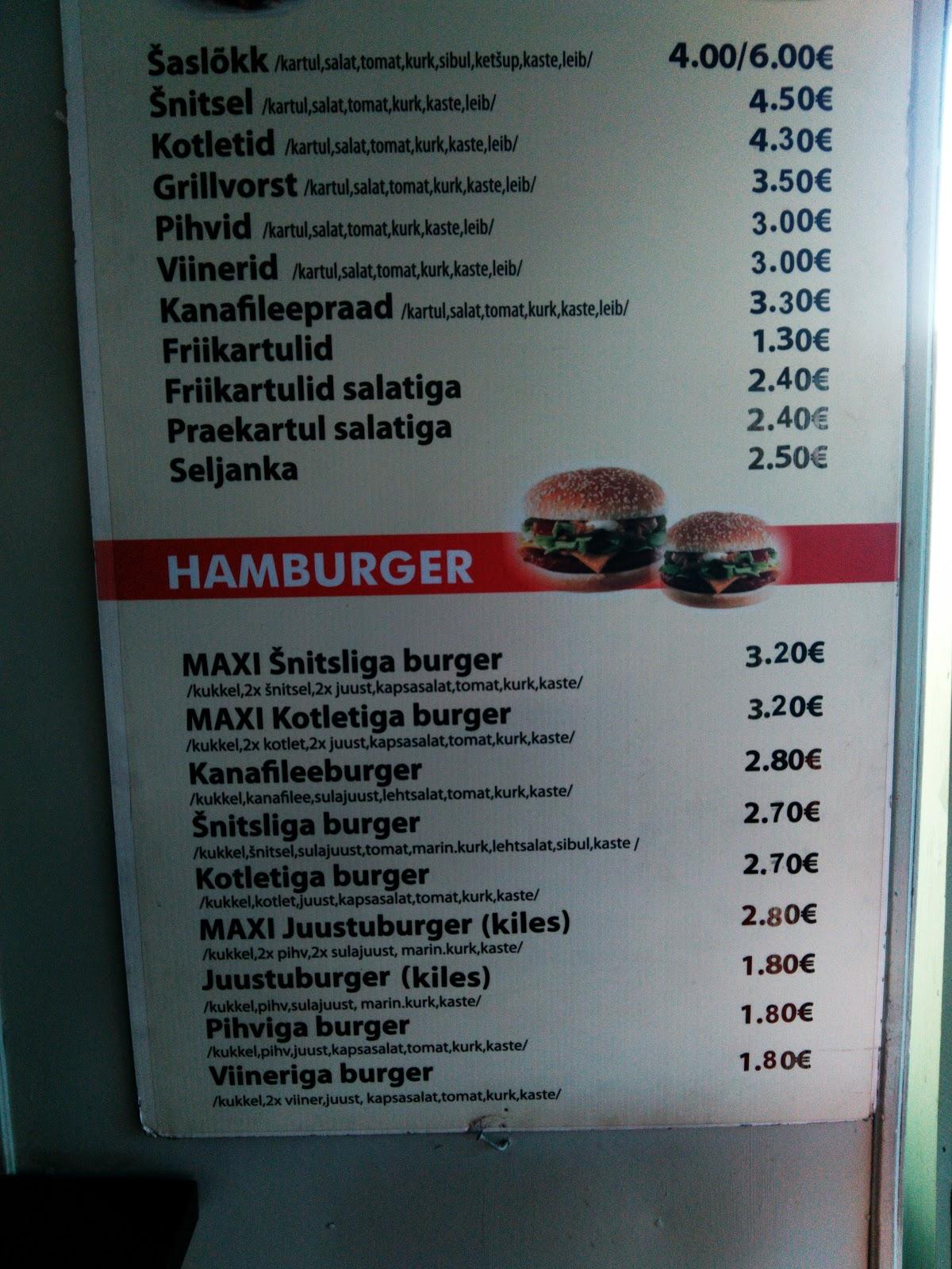 Menu at 12 Tooli restaurant, Tartu