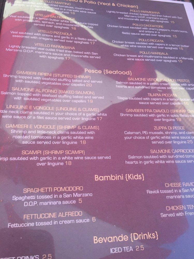 Menu at Antico Italian Restaurant, Huntersville